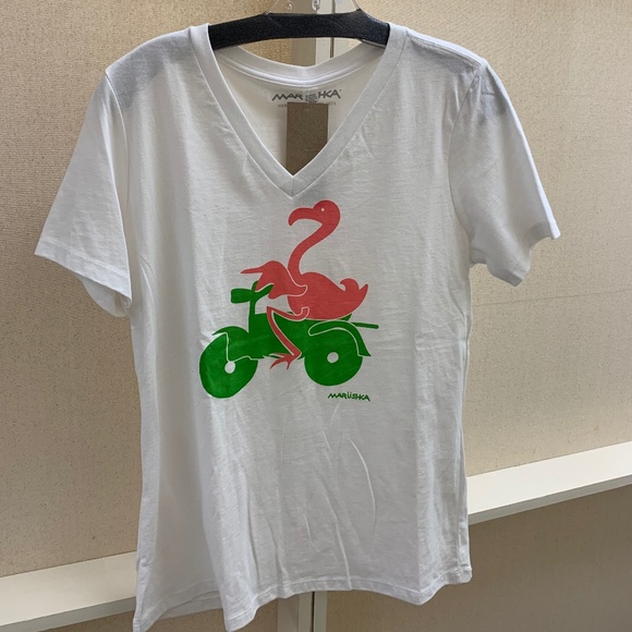 Marushka | Tops | Marushka Relaxed V Neck Flamingo Scooter T Shirt ...